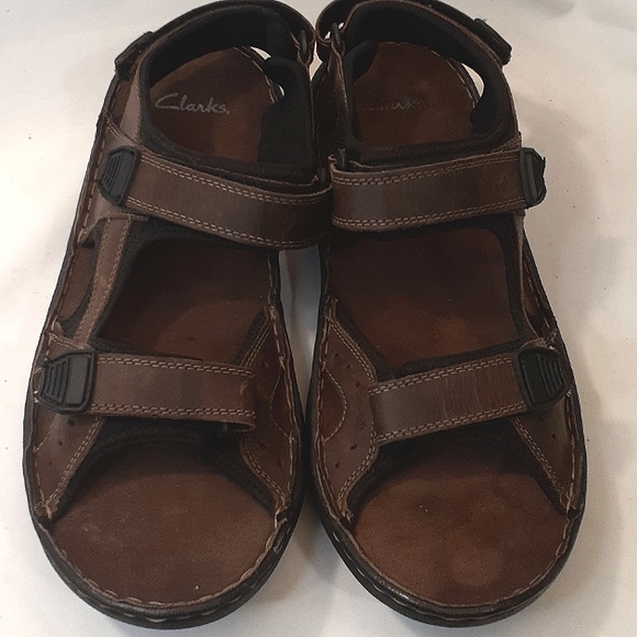 Clarks | Shoes | Clarks Mens Brown Leather Sandals Velcro Adjustable ...